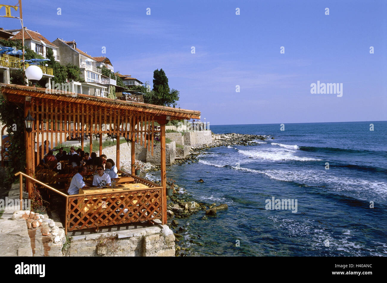 Bulgaria, Nessebar, bile coast, beach restaurant, Southeast, Europe ...