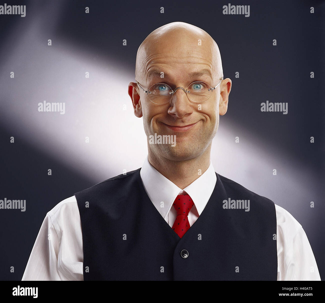 Man Bald Head Glasses Shirt Waistcoat Tie Facial Play Smile Portrait Men Head Bald