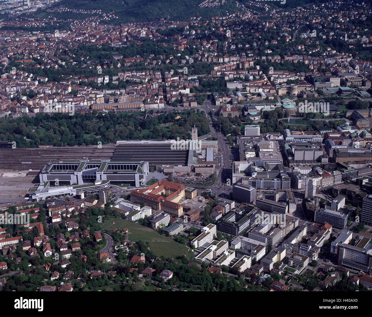 Germany, Stuttgart, town overview, central station, aerial shots ...
