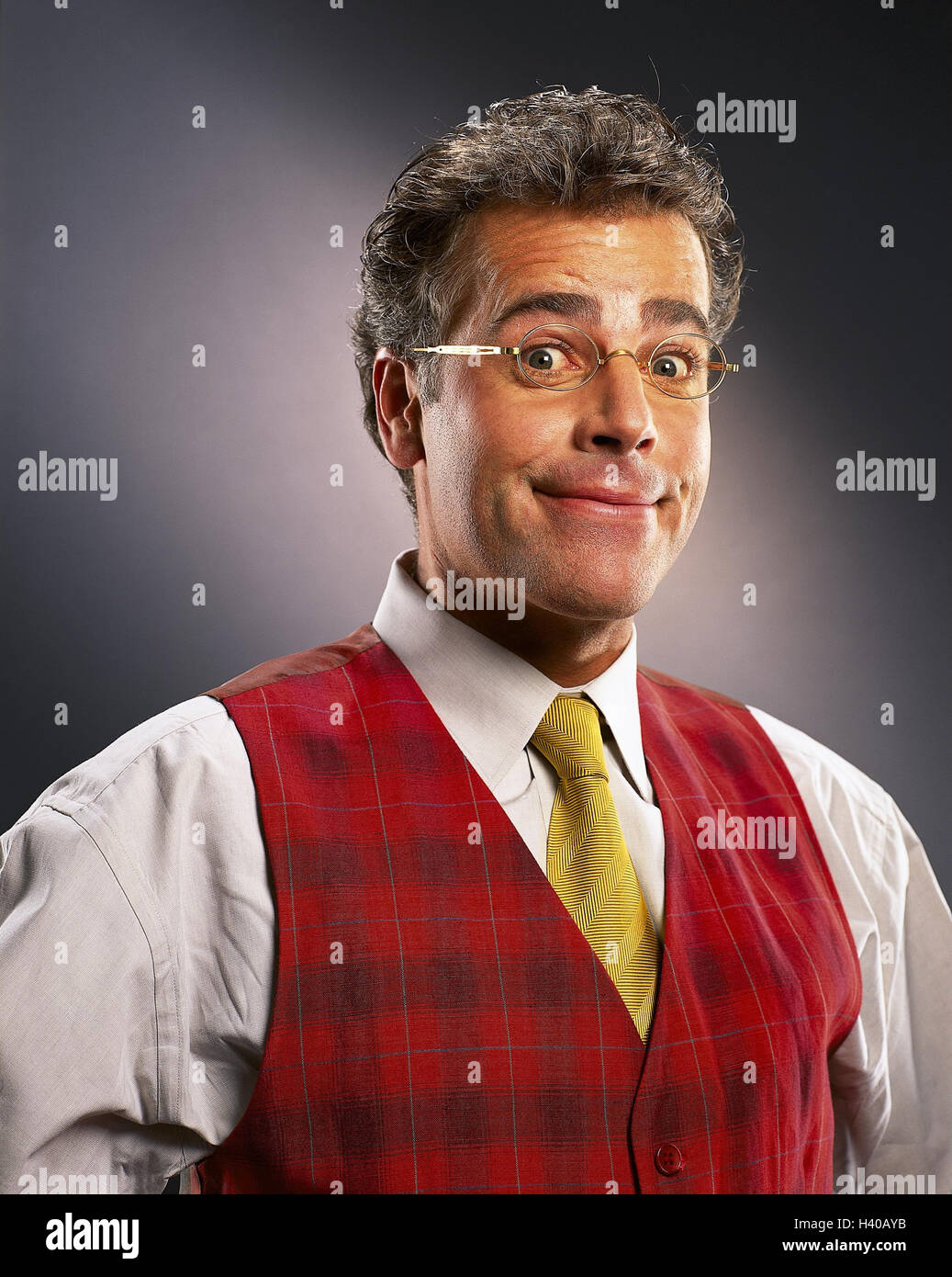 Man Glasses Tie Waistcoat Smile Portrait Men Businessman Grin Smile Joy Happy In A