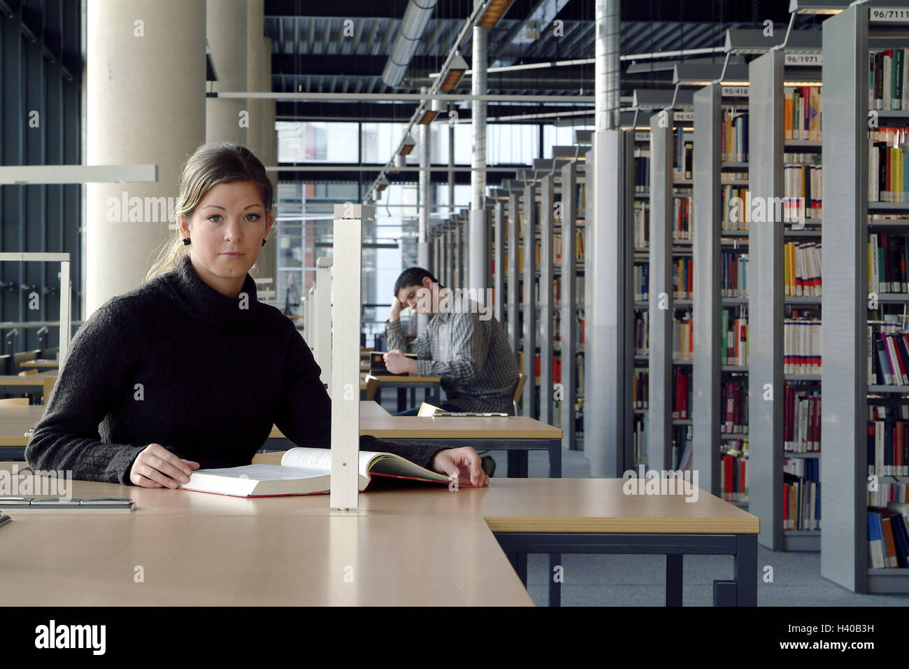 Library, bookshelves, tables, Students, young, read Germany, university ...