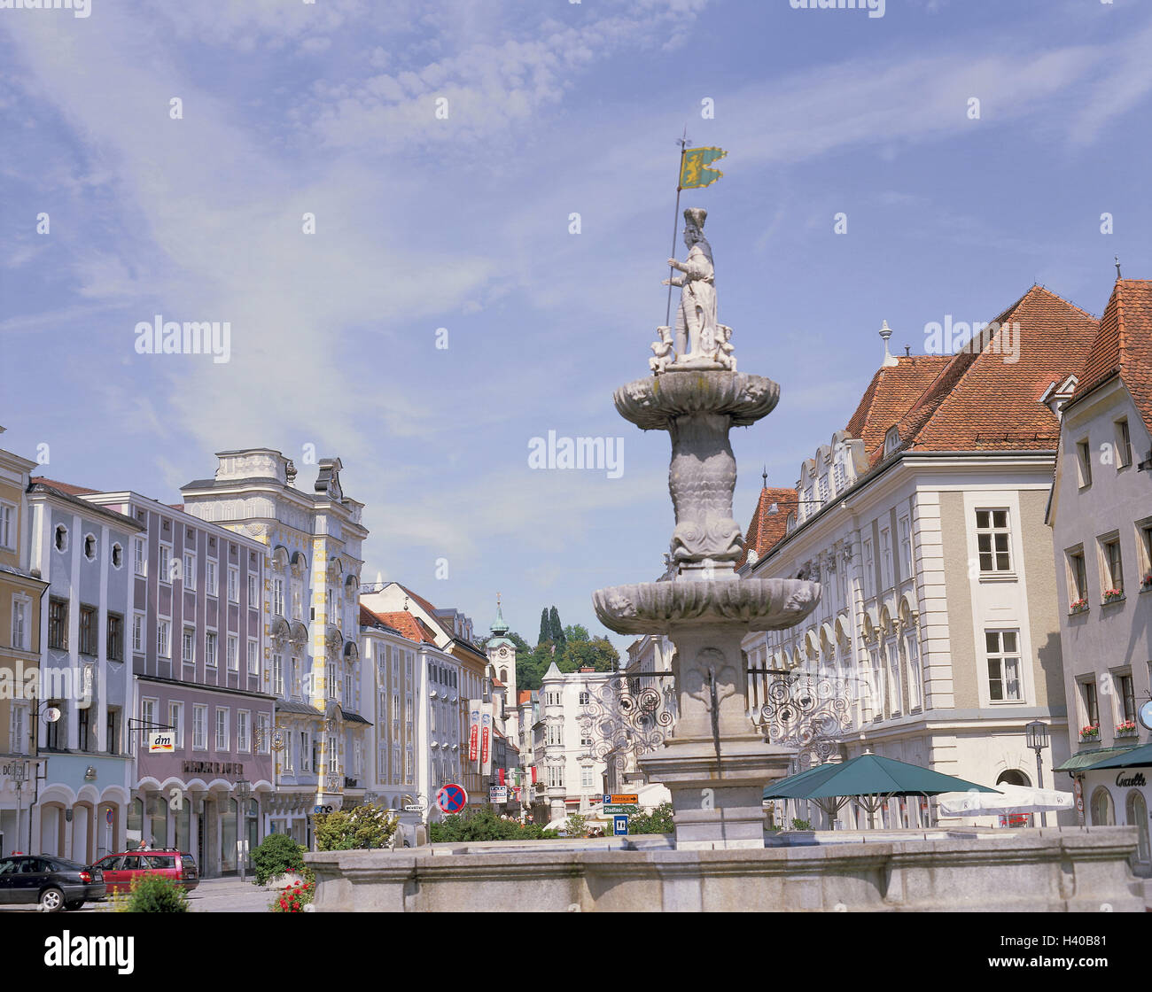 Austria, Upper Austria, Steyr, town square, well, Europe, area Linz ...