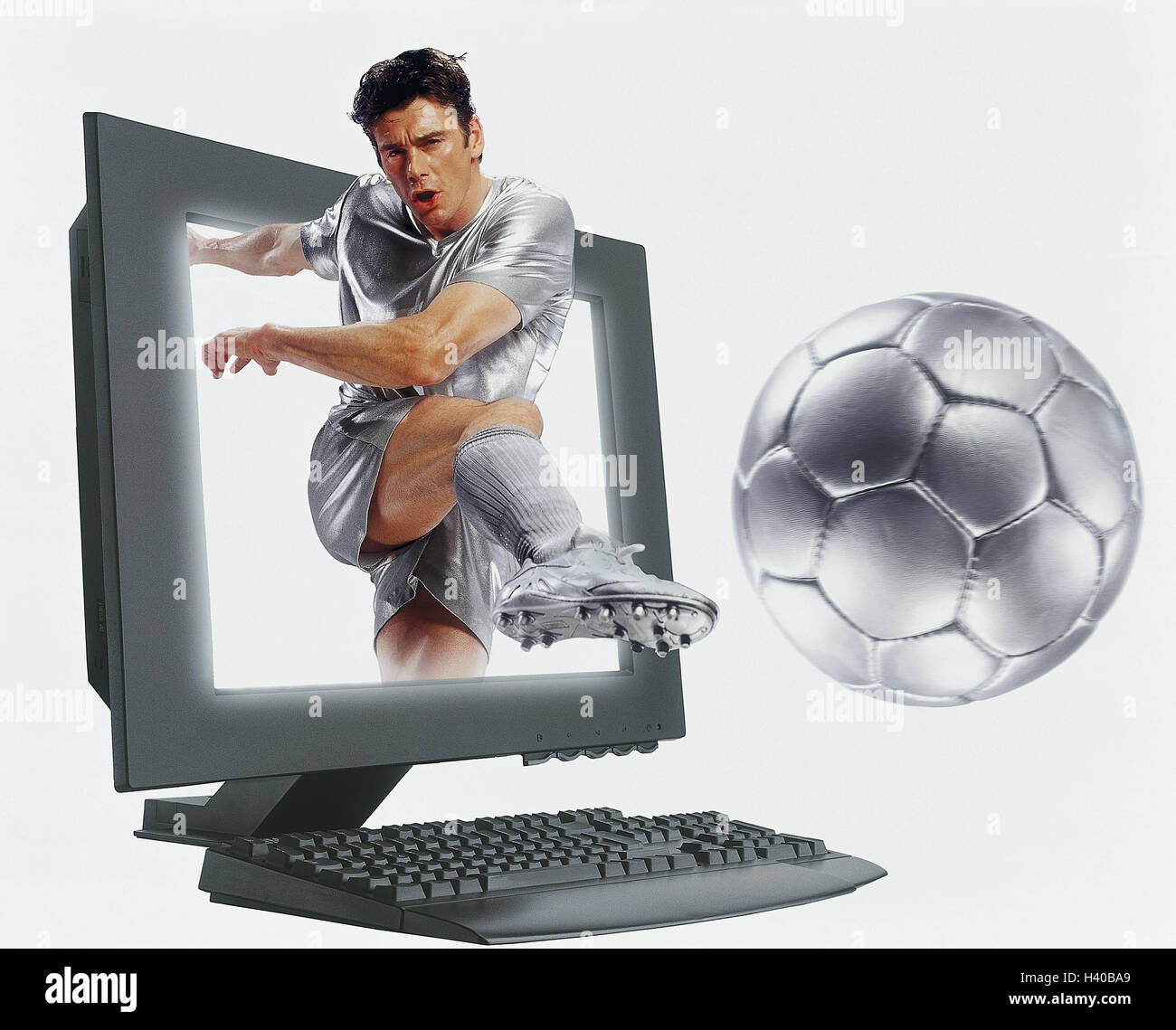 Computers, footballers, "play football", icon, computer game cut out ...