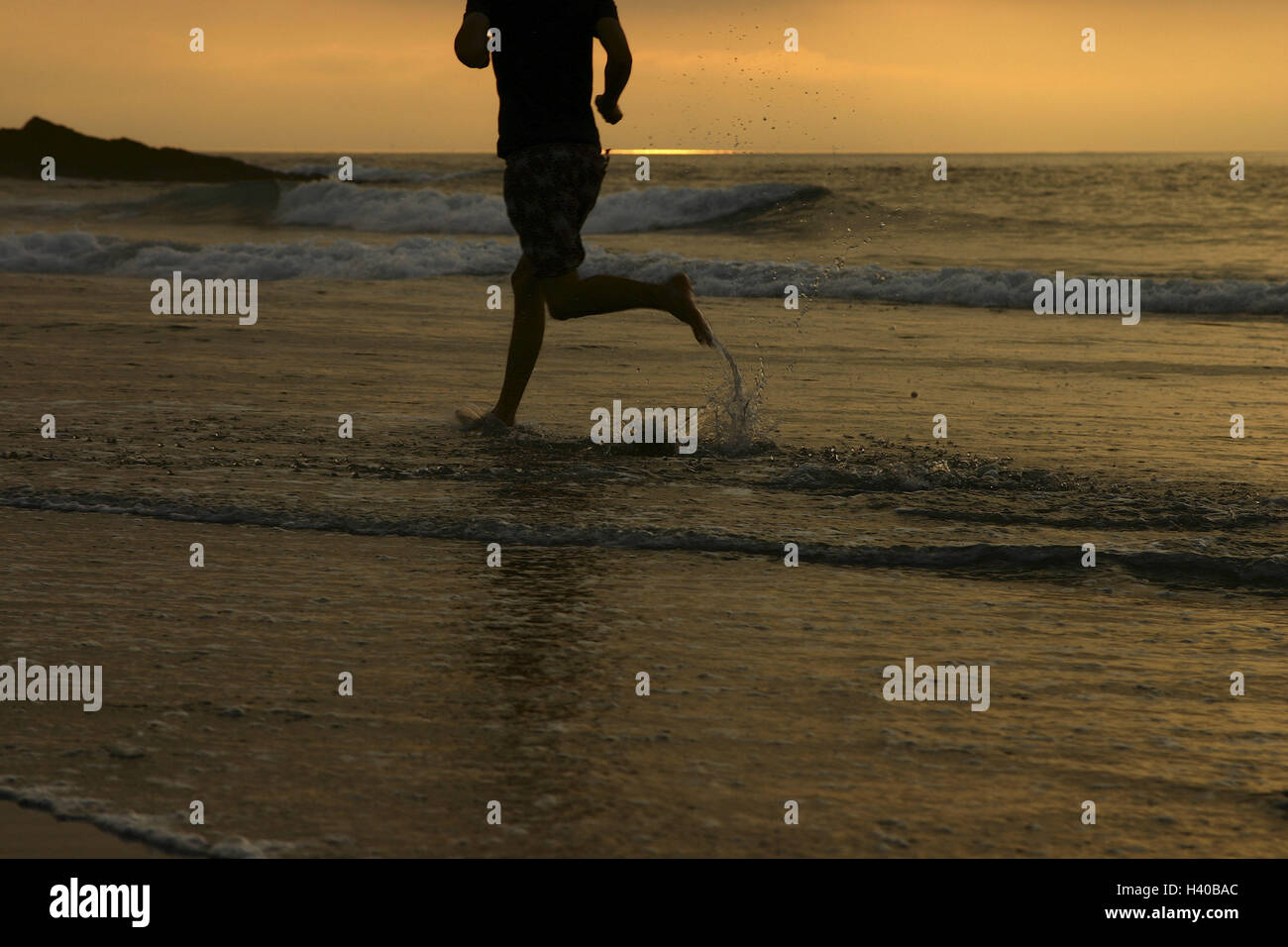 Sandy beach, silhouette, jogger, detail, sundown sea, beach, man, 24 ...