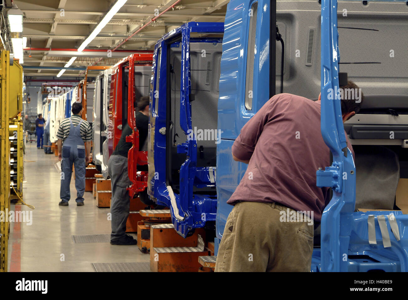 One truck production, factory building, editing line, cabs, detail ...