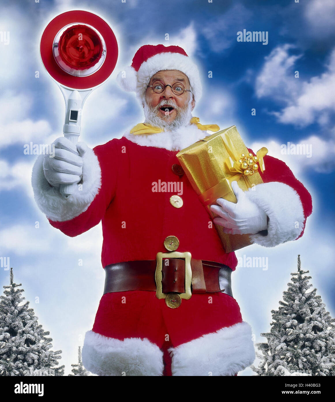 Winter wood, Santa Claus, present, signal tennis racket, gesture, stop ...