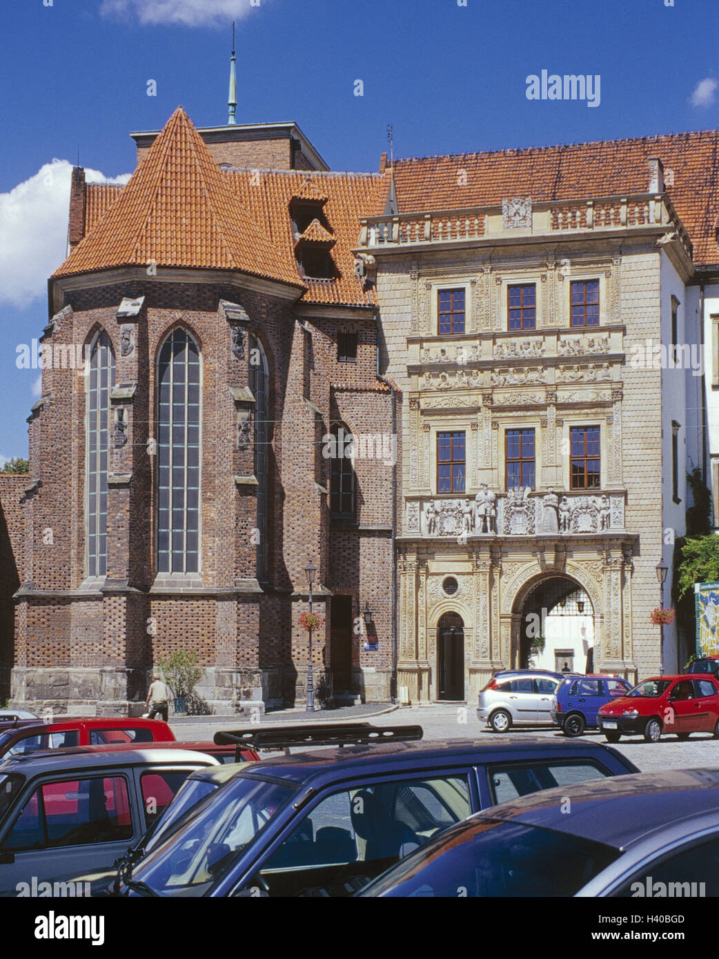 Poland, Silesia, Brieg, Piastenschloss, Hedwisgskapelle, parking lot ...