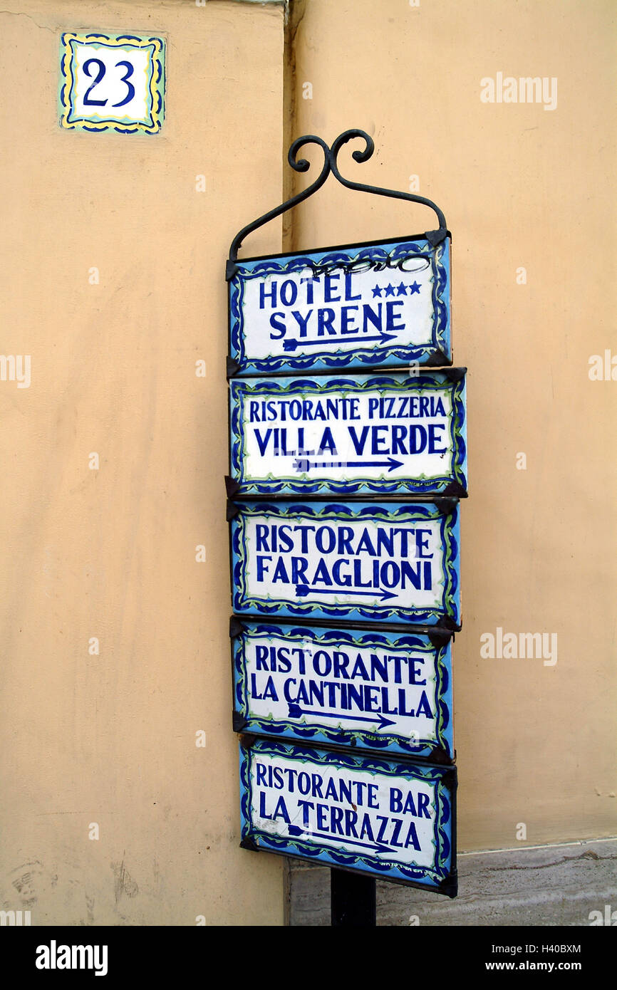 Italy, Kampanien, Capri, Capri town, house corner, signs, signposts ...