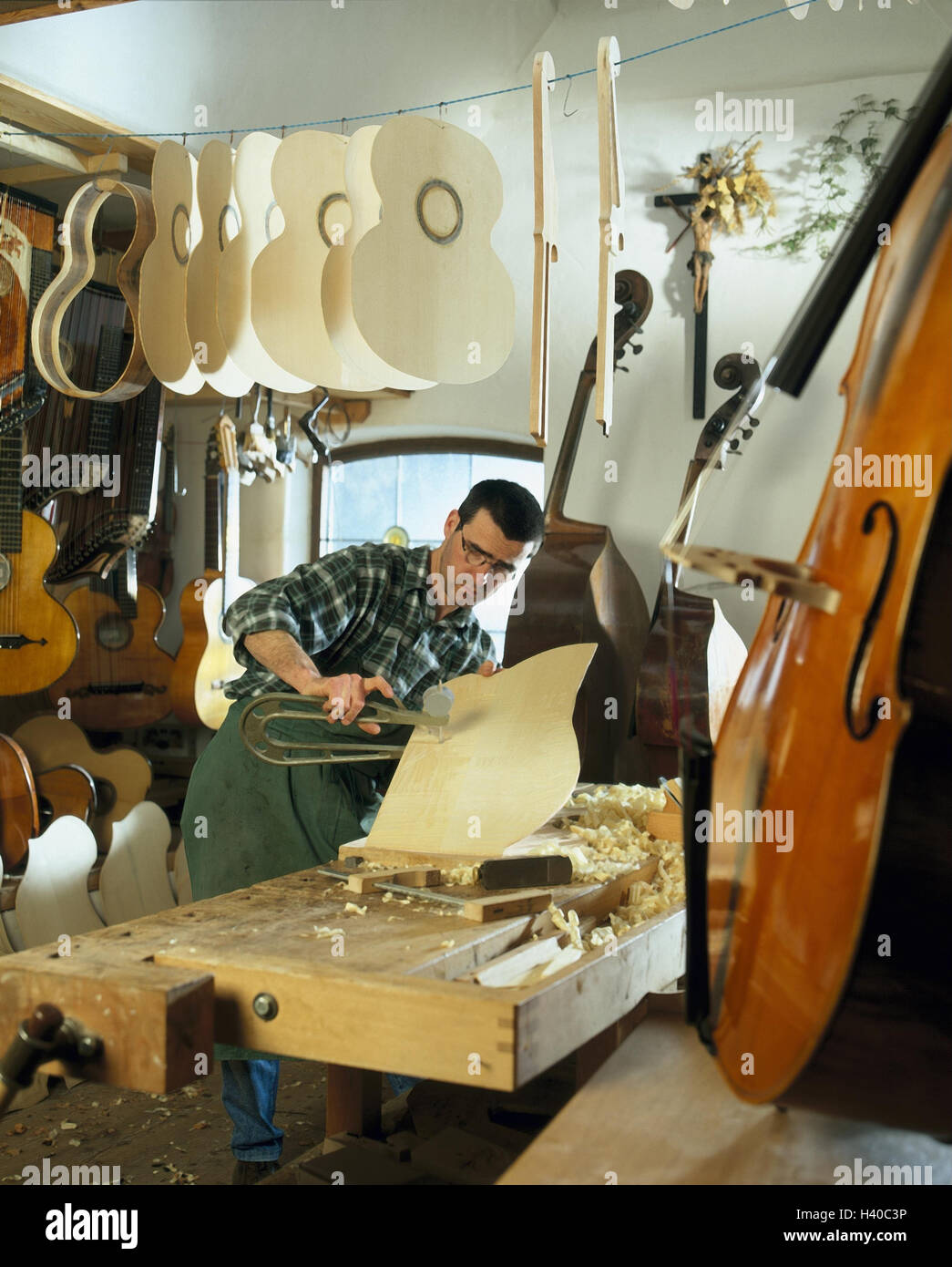 Violin maker, garage, instrument making, musical instrument, production ...