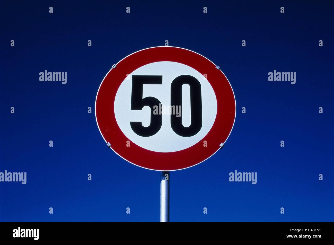 Traffic signs, speed limitation "50", outside, speed limit, road sign ...
