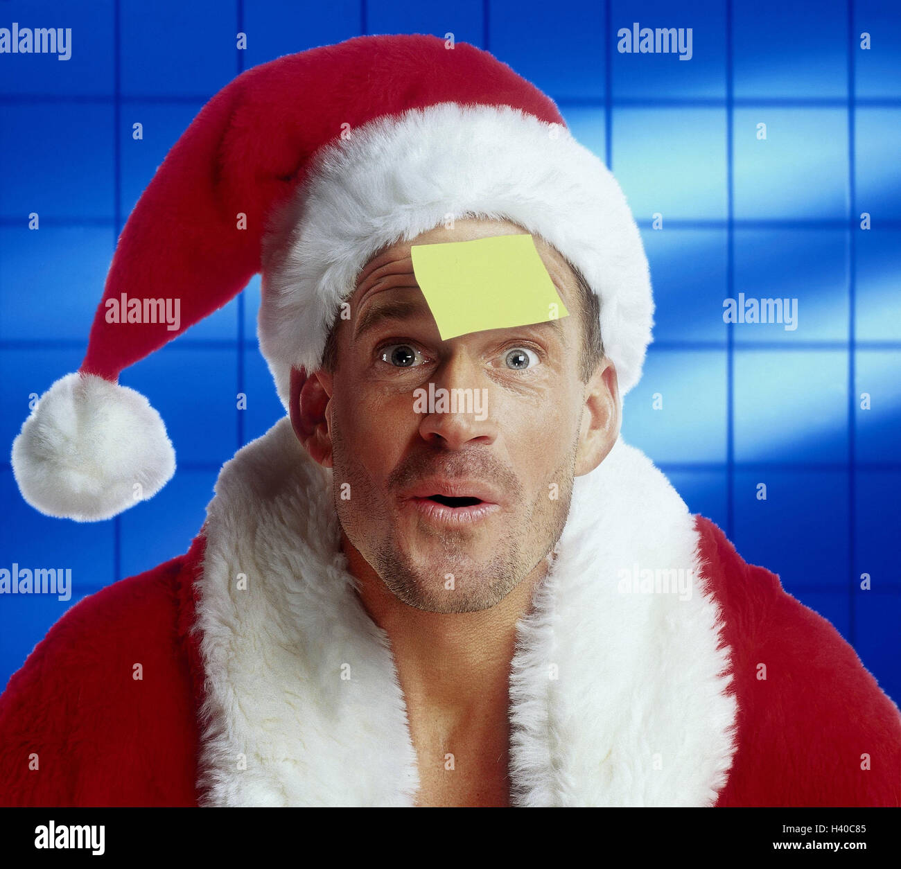 Santa Claus, note slip paper, forehead, facial play, portrait, studio ...