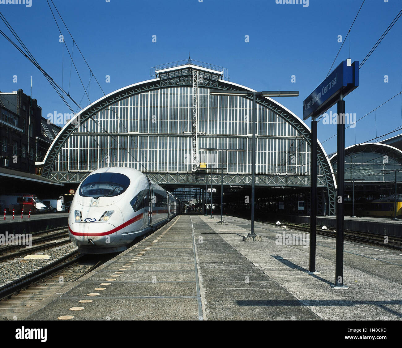 The Netherlands, Amsterdam, railway station, railway track, intercity ...