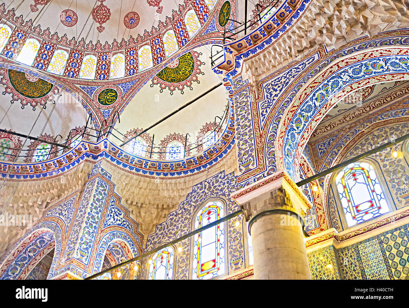 The semi-domes of the Blue Mosque with the colorful traceries Stock ...