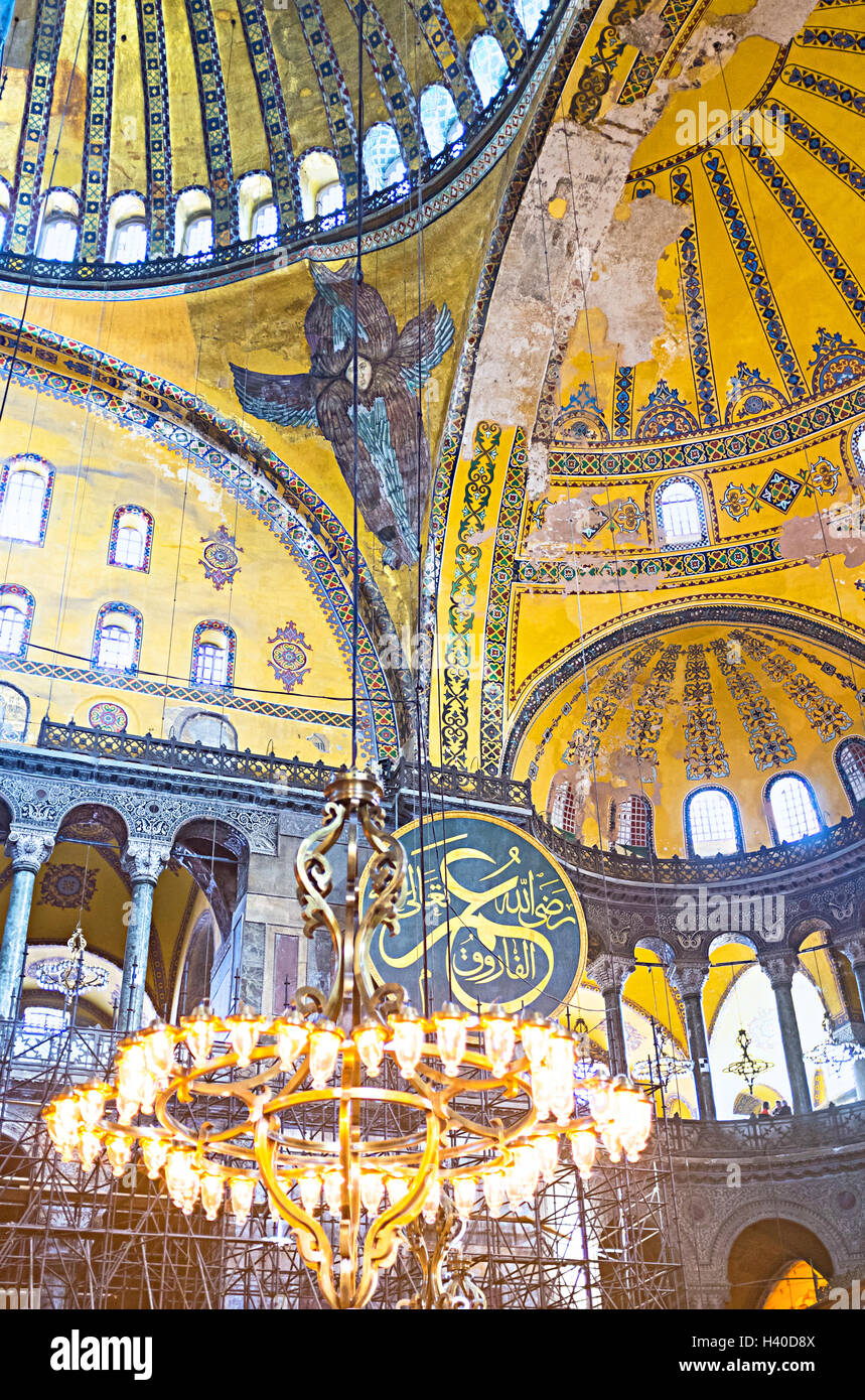 The beautiful mosaic with ornaments, calligraphic medalions and ...