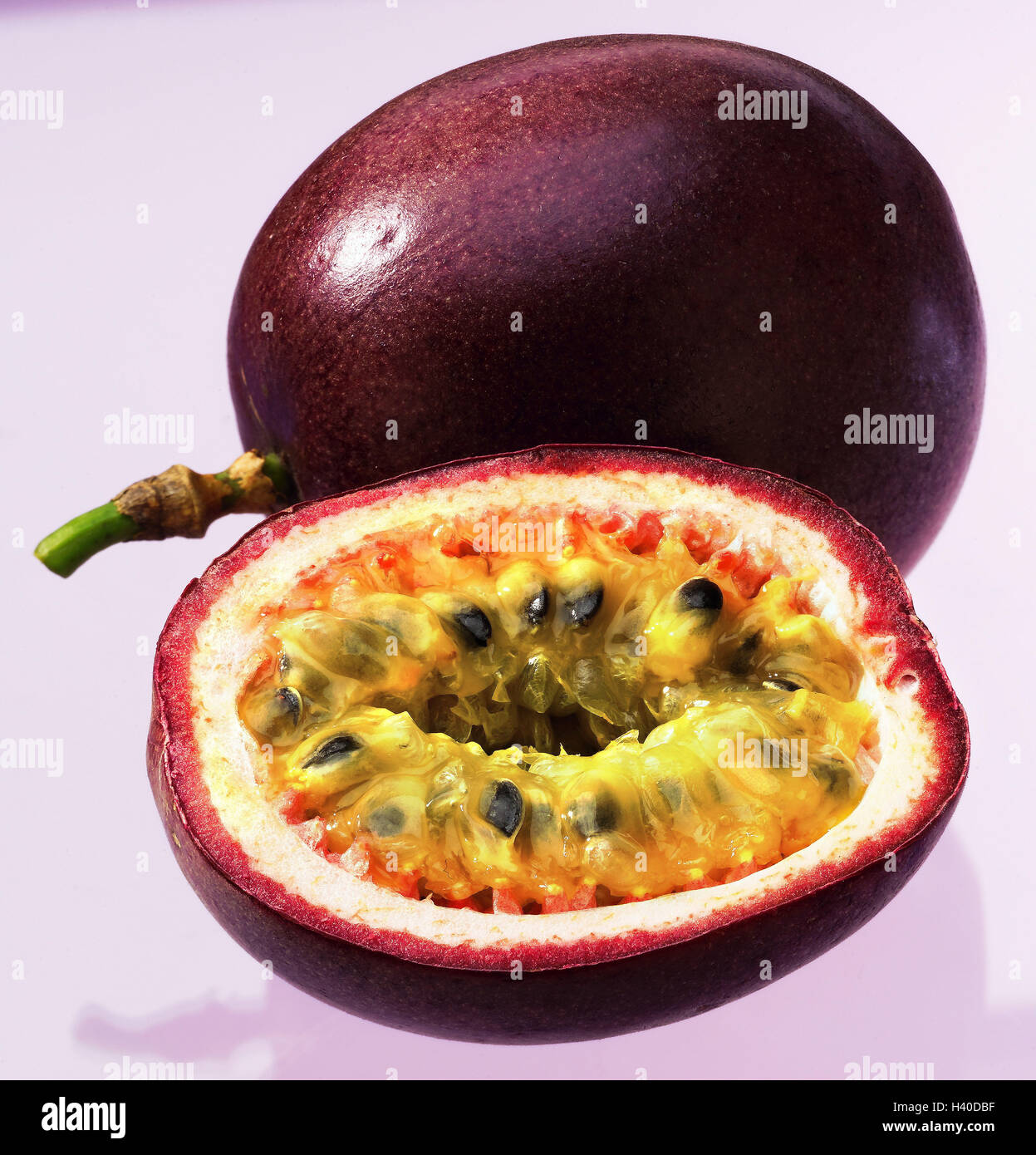 Passion fruit, completely, halves, tropical fruits, tropical fruit ...