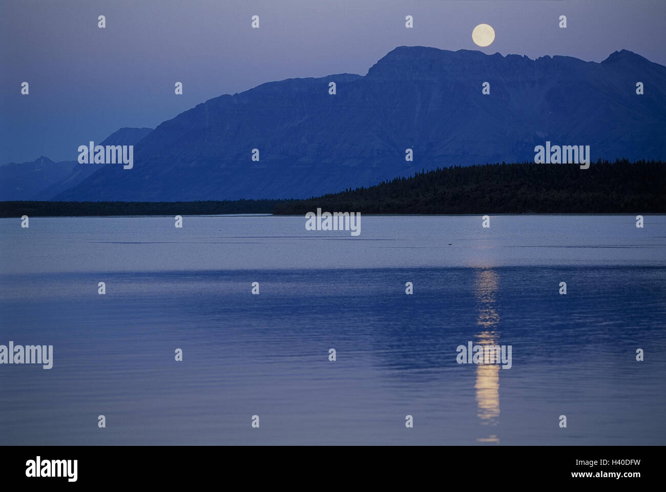 The USA, Alaska, Katmai national park, Brooks Lake, evening, full moon ...