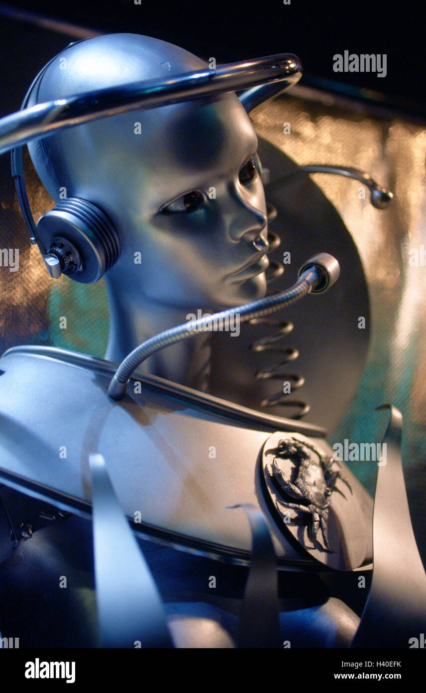 Mannequin, futuristic, artificially, silver, headset, earphone ...