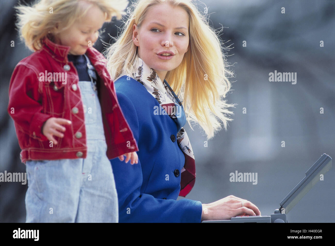 Nut, laptop, data entry, girl, happy, side view, woman, blond, long ...