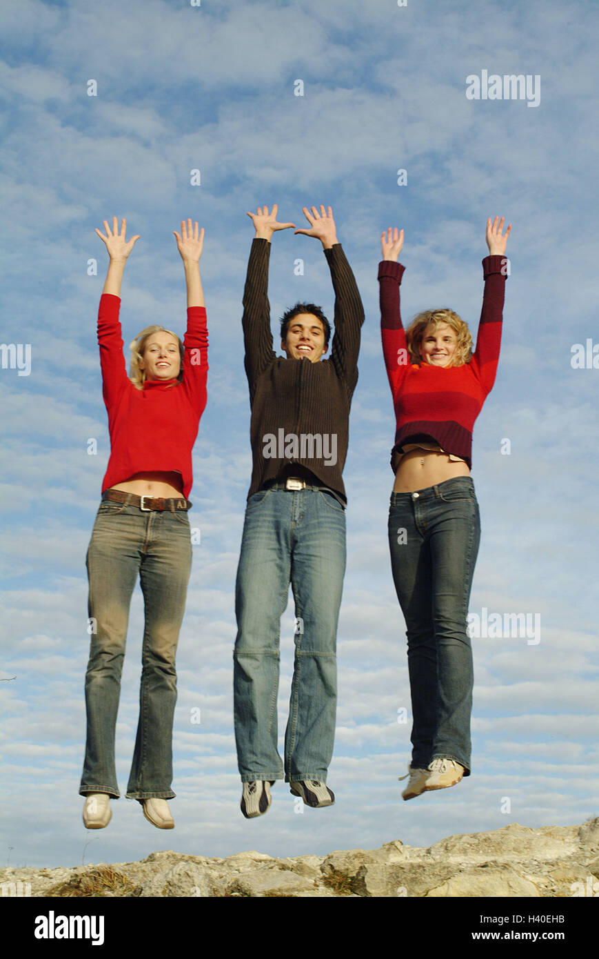 Women, man, young, happy, caper, leisure time, vacation, holidays ...