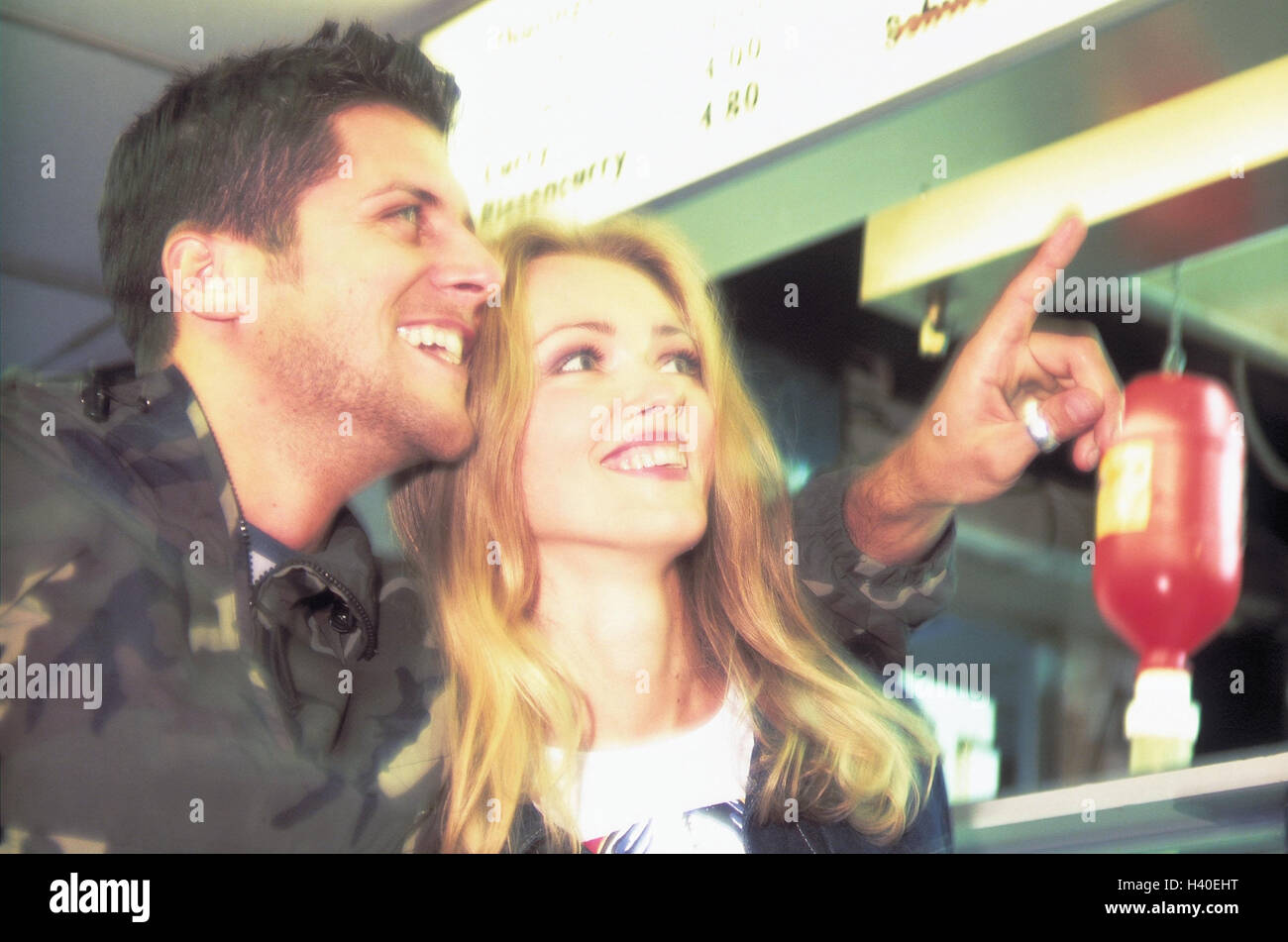 Snack bar, counter, couple, choice, outside, young, arm in arm, happy ...