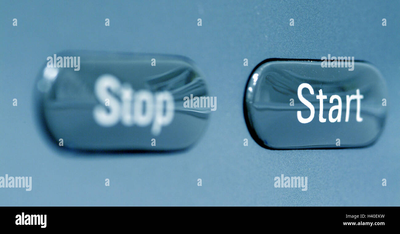 Technical device, buttons, stop, start, close up, economy, technology ...