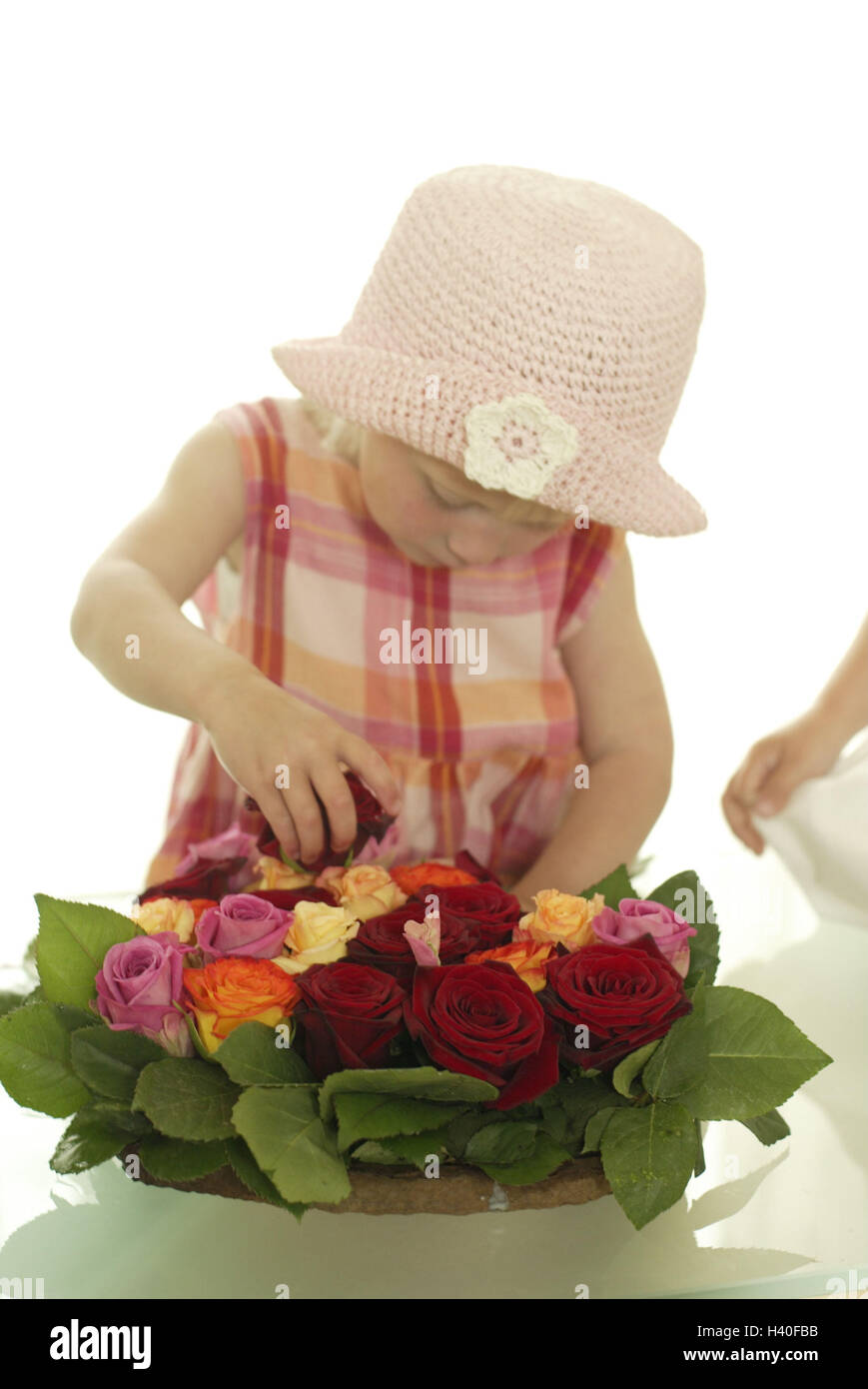 Girls, seriously, care, bunch of roses, curiously, look, portrait ...