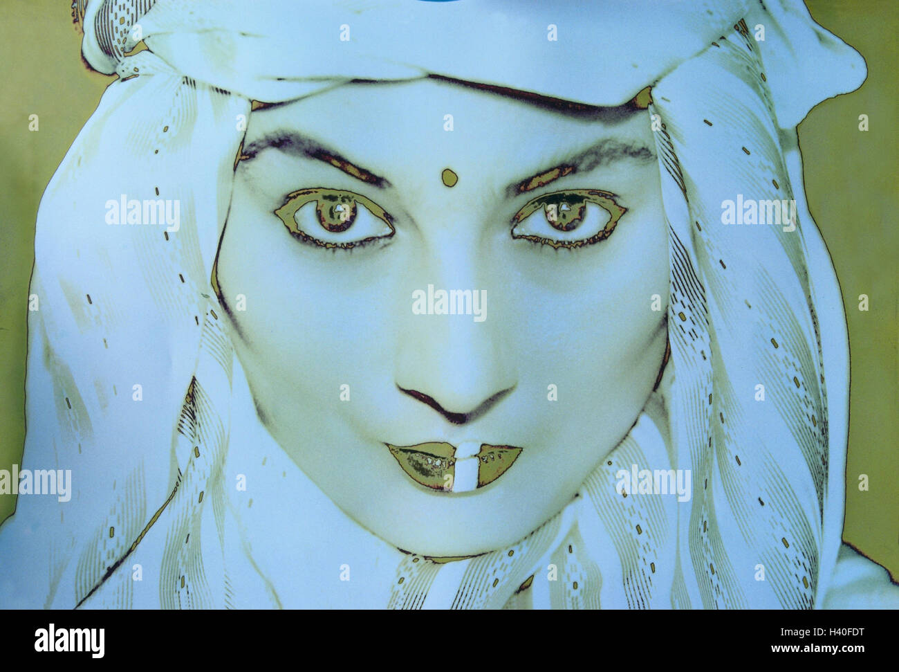 Woman, headgear, make-up, colour dot, forehead, portrait, makes ...