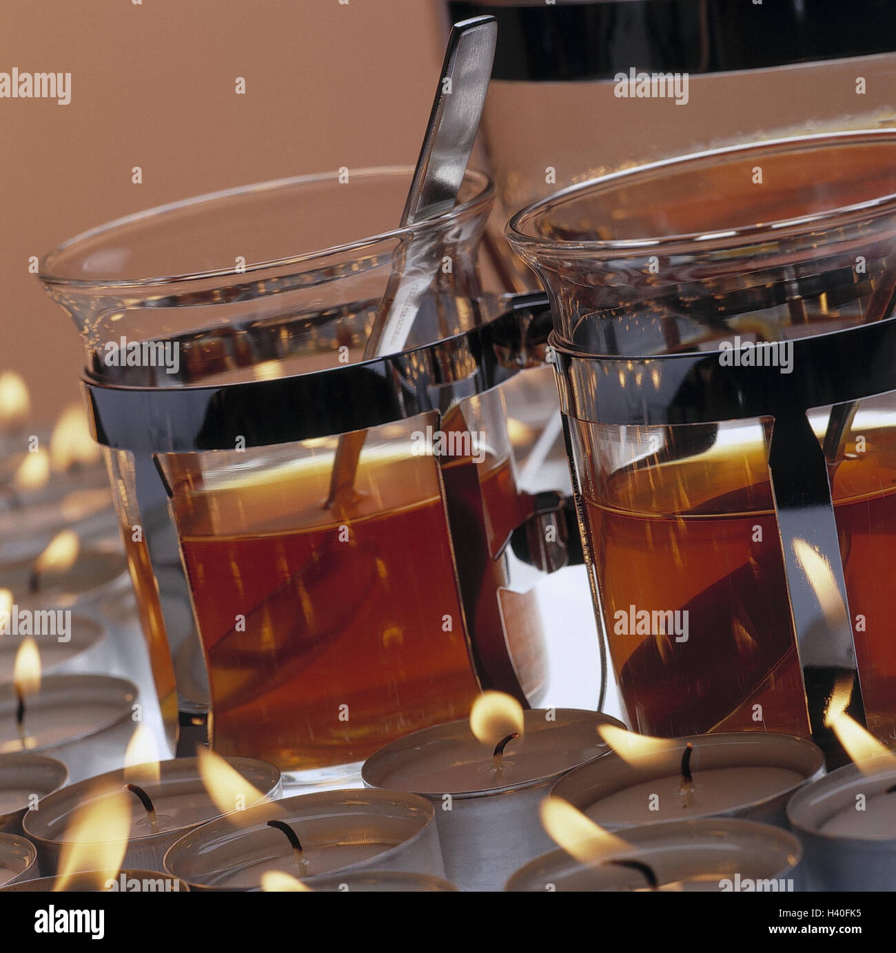 Tea glasses, teapot, detail, tea lights Teatime, tea glass, glass ...