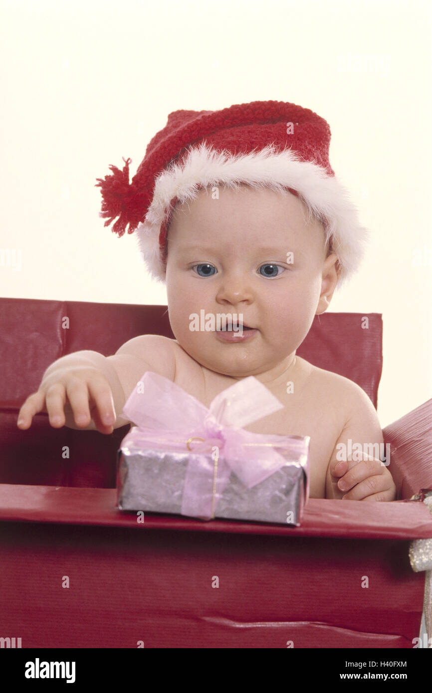 Baby, Santa's hat, gift cardboard, package child, infant, cap ...