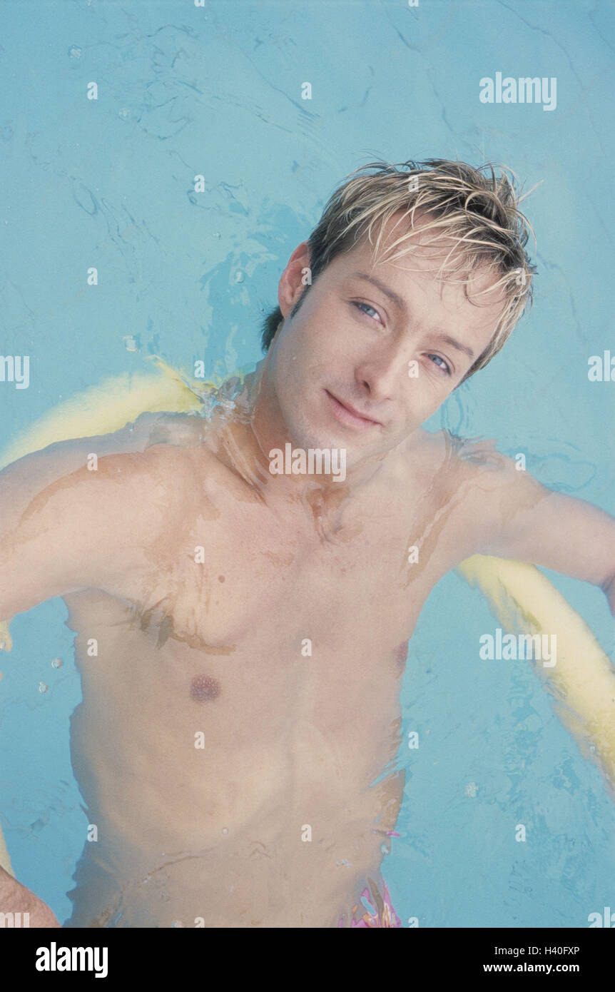 Swimming pools, man, backstroke, view camera, detail, from above, 20-30 ...