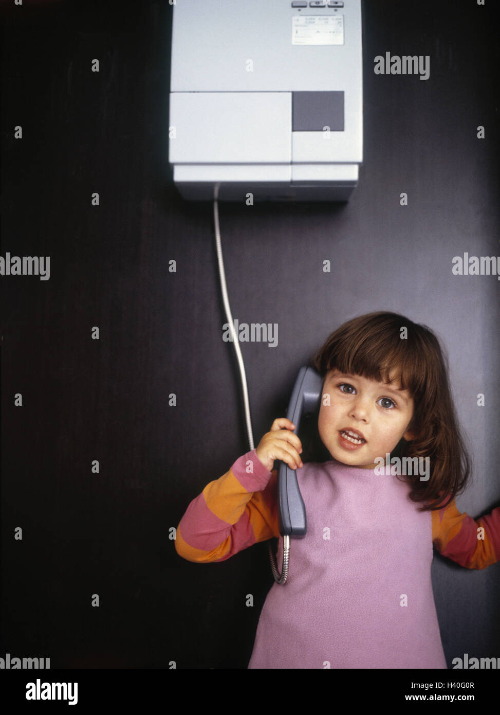 Girls, happy, pay phone, call up, play half portrait, child portrait ...