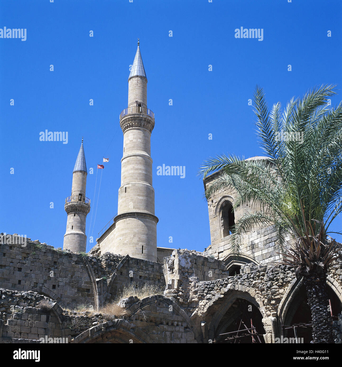 Cyprus, in Turkish, Lefkosia, Old Town, Selimiye mosque, minarets ...