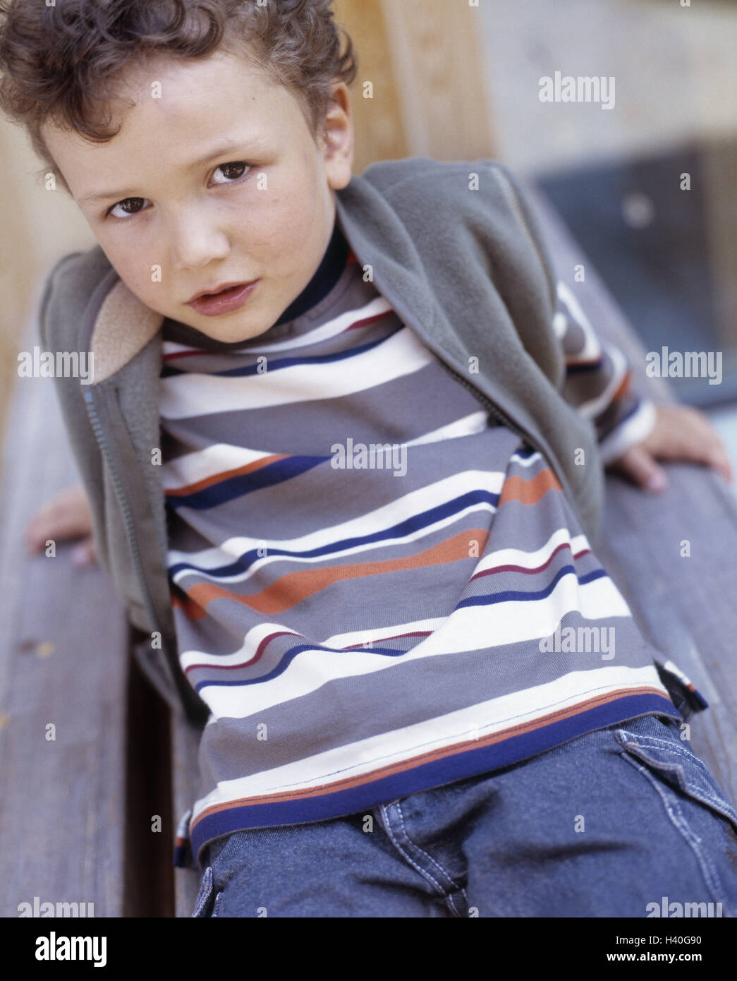 Boy, seriously, sit, add support leant back, arms, half portrait ...
