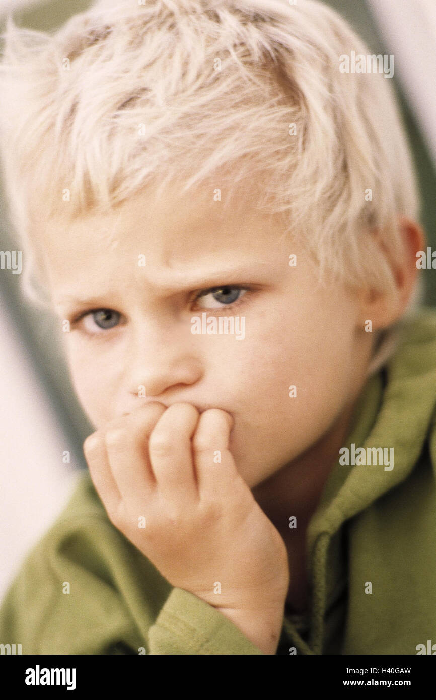 Child, boy, blond, defiantly, portrait, model released, childhood ...