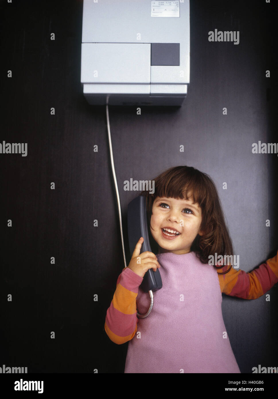 Girls, happy, pay phone, call up, play half portrait, child portrait ...