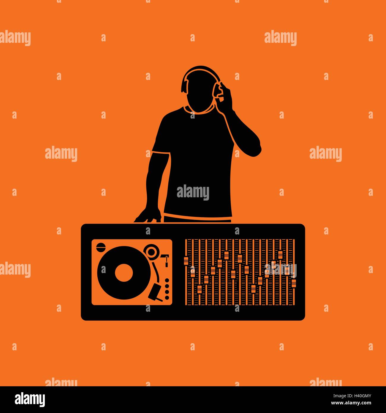 DJ icon. Orange background with black. Vector illustration Stock Vector ...
