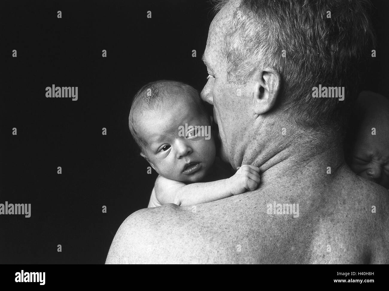 Father, free upper part of the body, back view, babies, hold, view ...