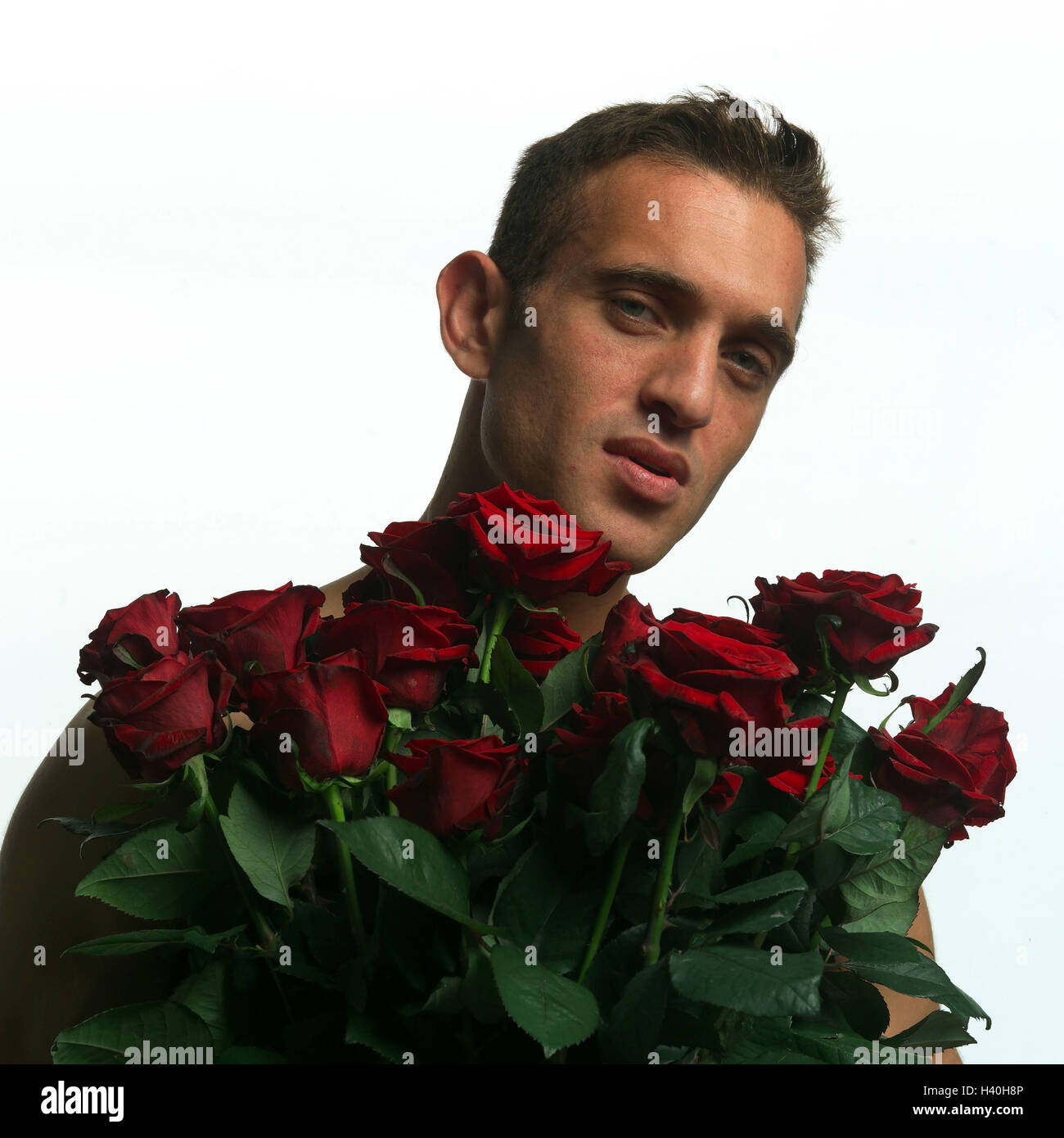 Man, young, bunch of roses, portrait, model released, Knight of the ...