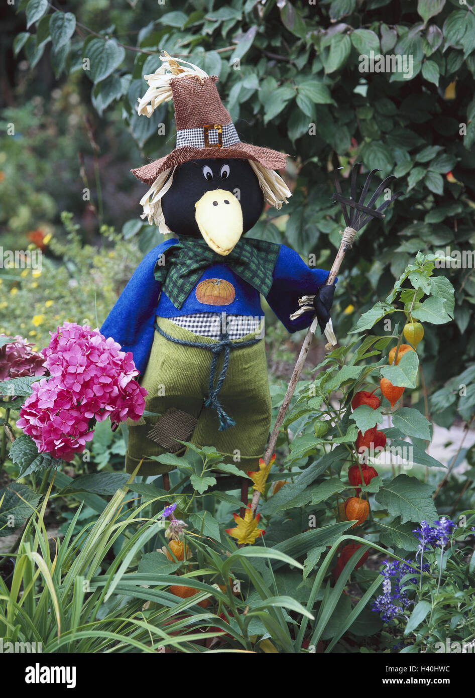 Flower-garden, scarecrow, garden, flowerbed, flowers, garden flowers ...
