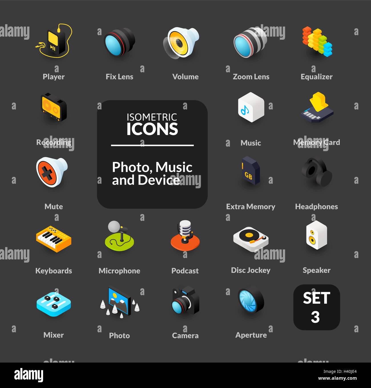 Color icons set in flat isometric illustration style, vector collection ...