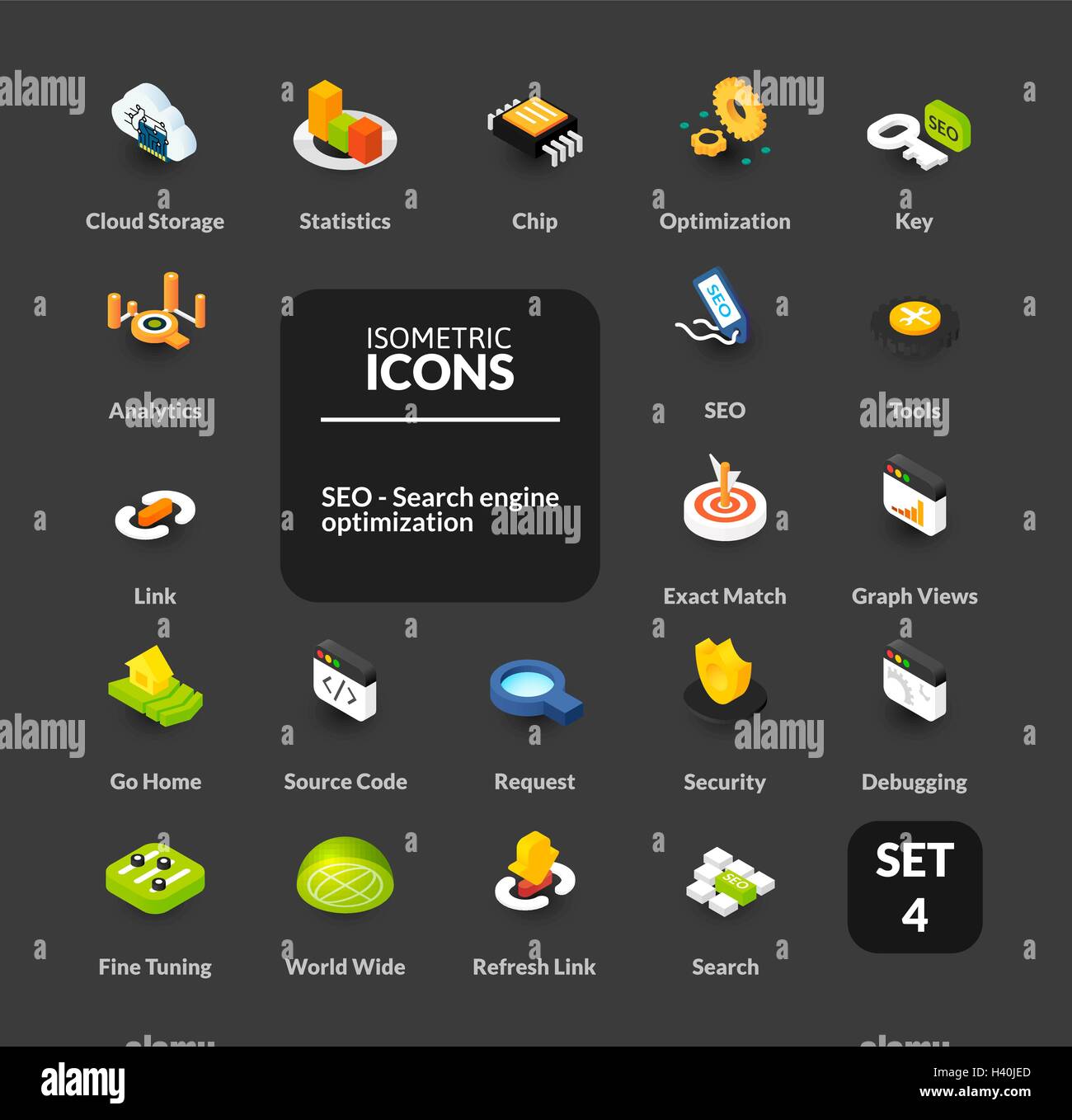 Color icons set in flat isometric illustration style, vector collection ...