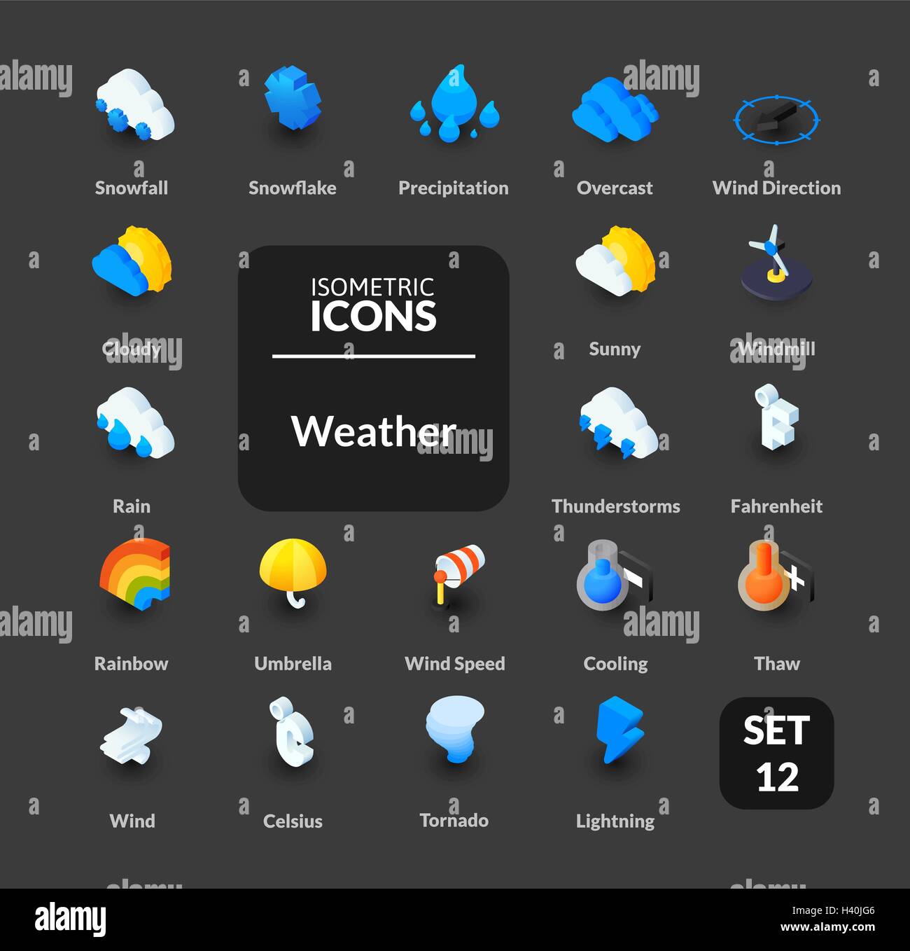 Color icons set in flat isometric illustration style, vector collection ...