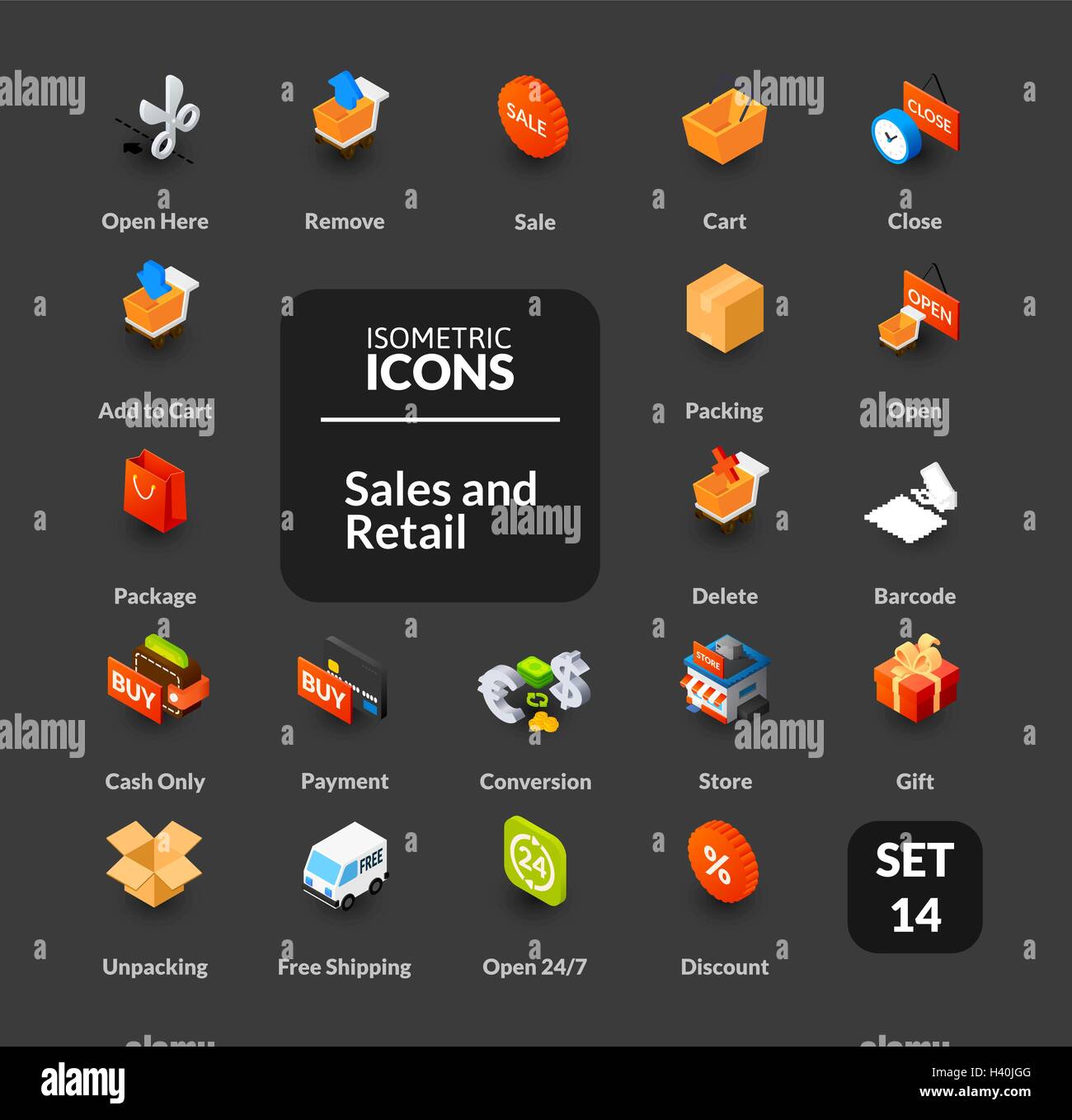 Color icons set in flat isometric illustration style, vector collection ...