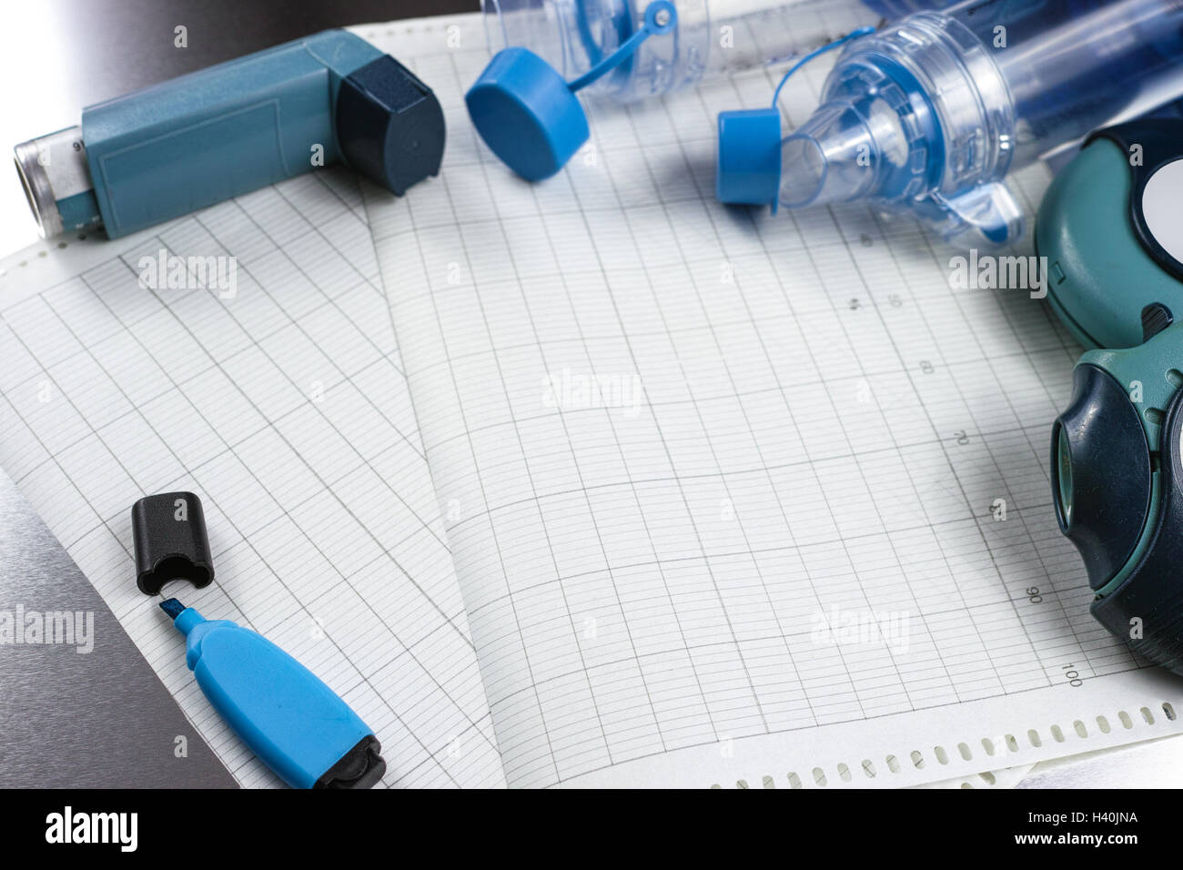 Asthma relief concept, salbutamol inhalers, aerosol medication and ...