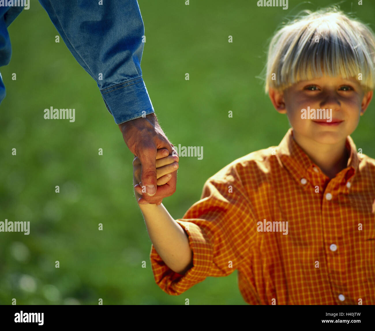 Father, son, hand in hand, detail, outside, leisure time, hands hold ...