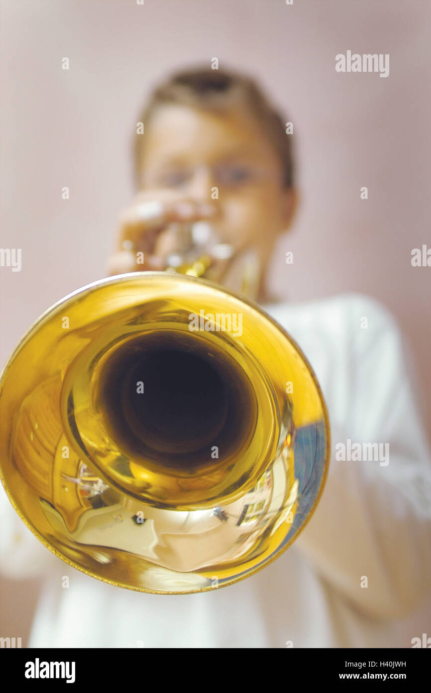 Boy, trumpet, play, portrait, blur, 9 years, childhood, talent ...