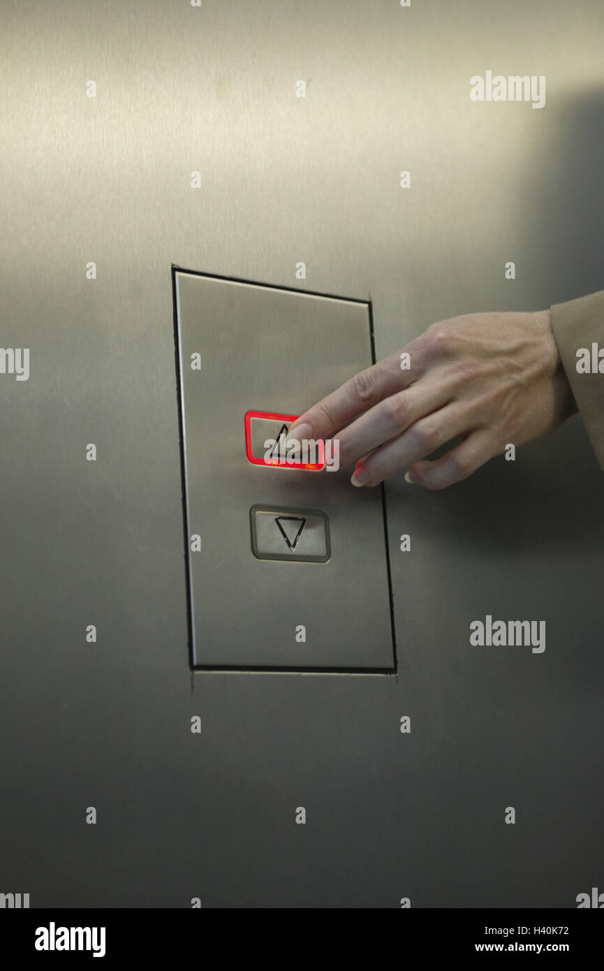 Elevator, women, hand, button 'upward', press Stock Photo - Alamy