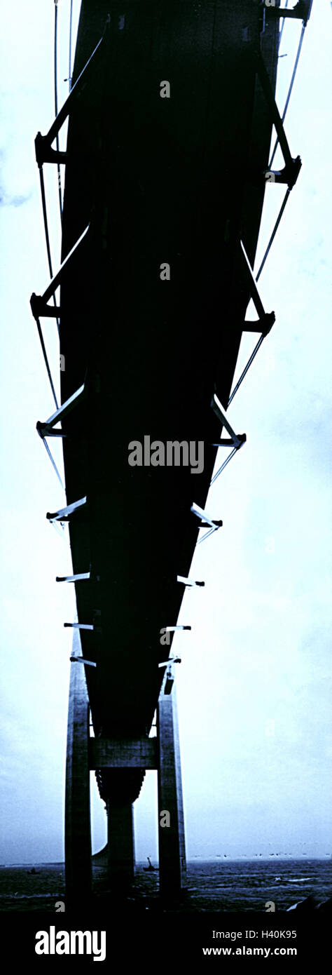 Denmark, Öresundbrücke, from below, detail, monochrome, bridge ...