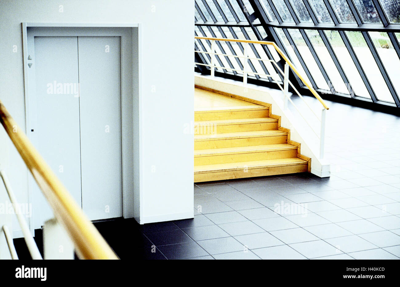 Office building, hall, stairs, lift, window front, building, steps ...