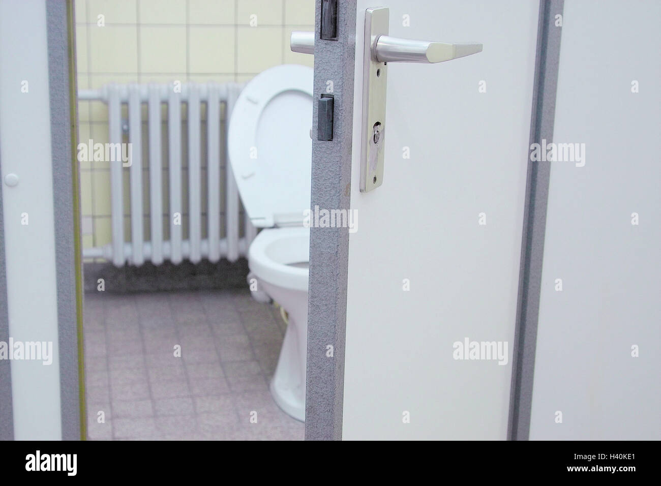 Toilet door, openly, WC, publicly, toilet, toilet lid, uses, blank ...